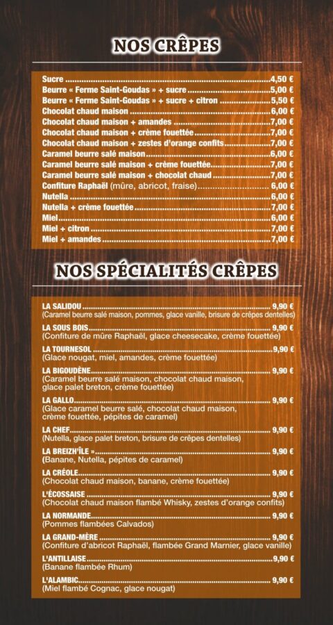 Notre carte - Crêperie Le Tournesol à Saint-Malo